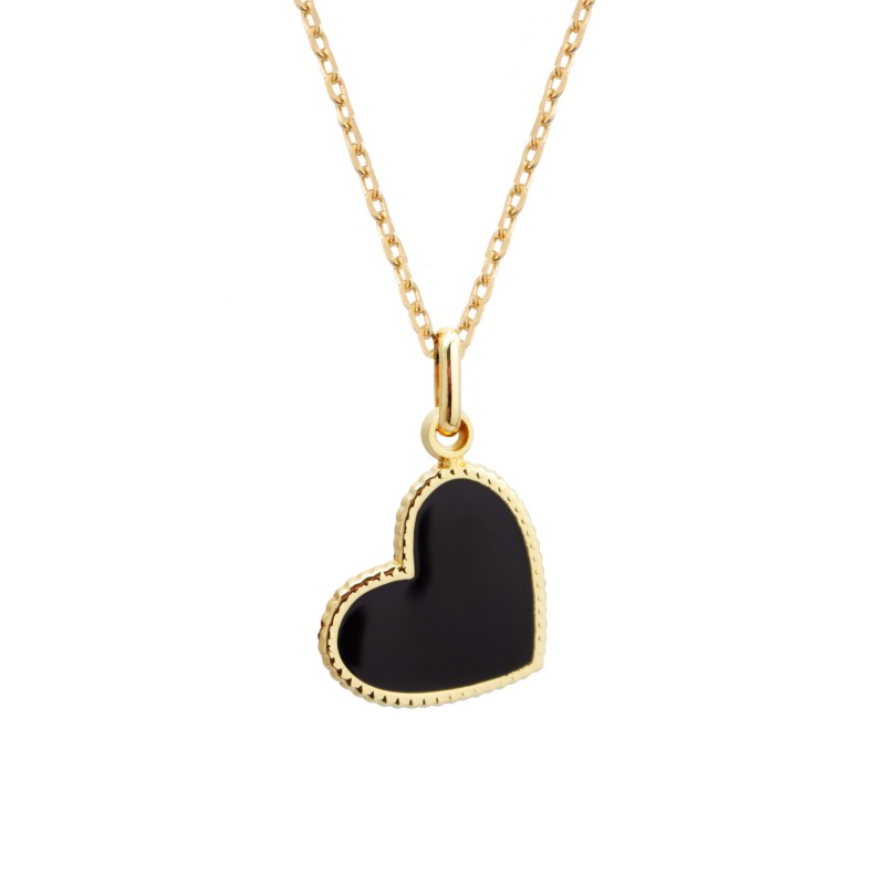 Collier original coeur perlé noir à personnaliser - Petits Trésors